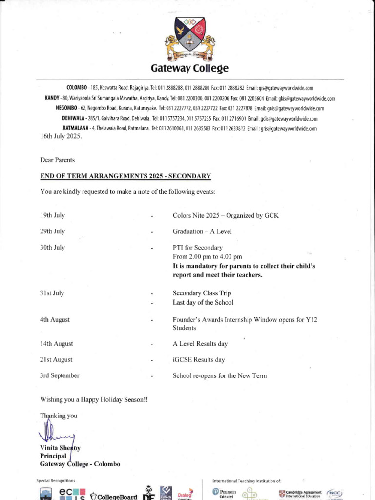Gateway College End of Term 2025 Events | PDF