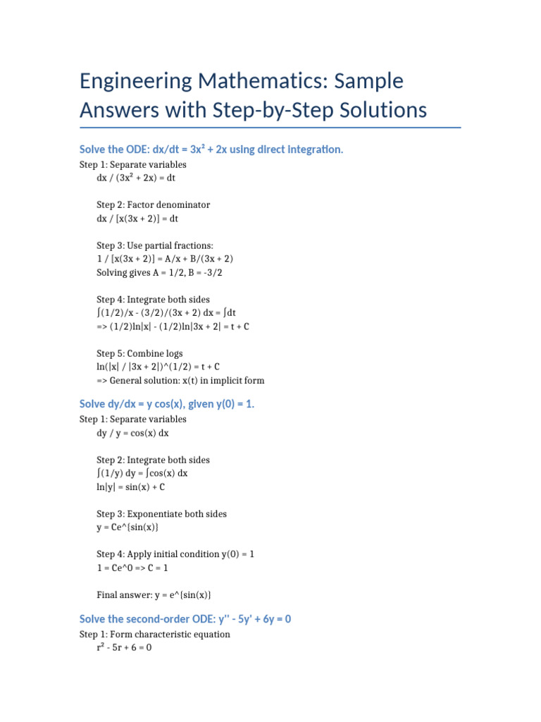 Engineering Maths Sample Answers | PDF