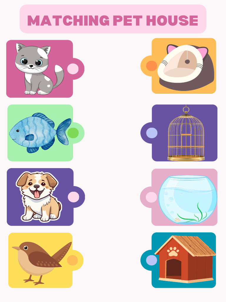 Purple and Pink Cute Matching Pet House Activity Worksheet | PDF