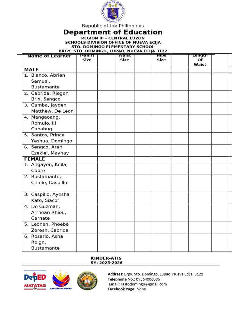 Pe Uniform (List of Learners) | PDF