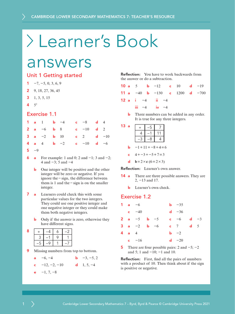 Learners Book Answers | PDF | Mathematics | Arithmetic