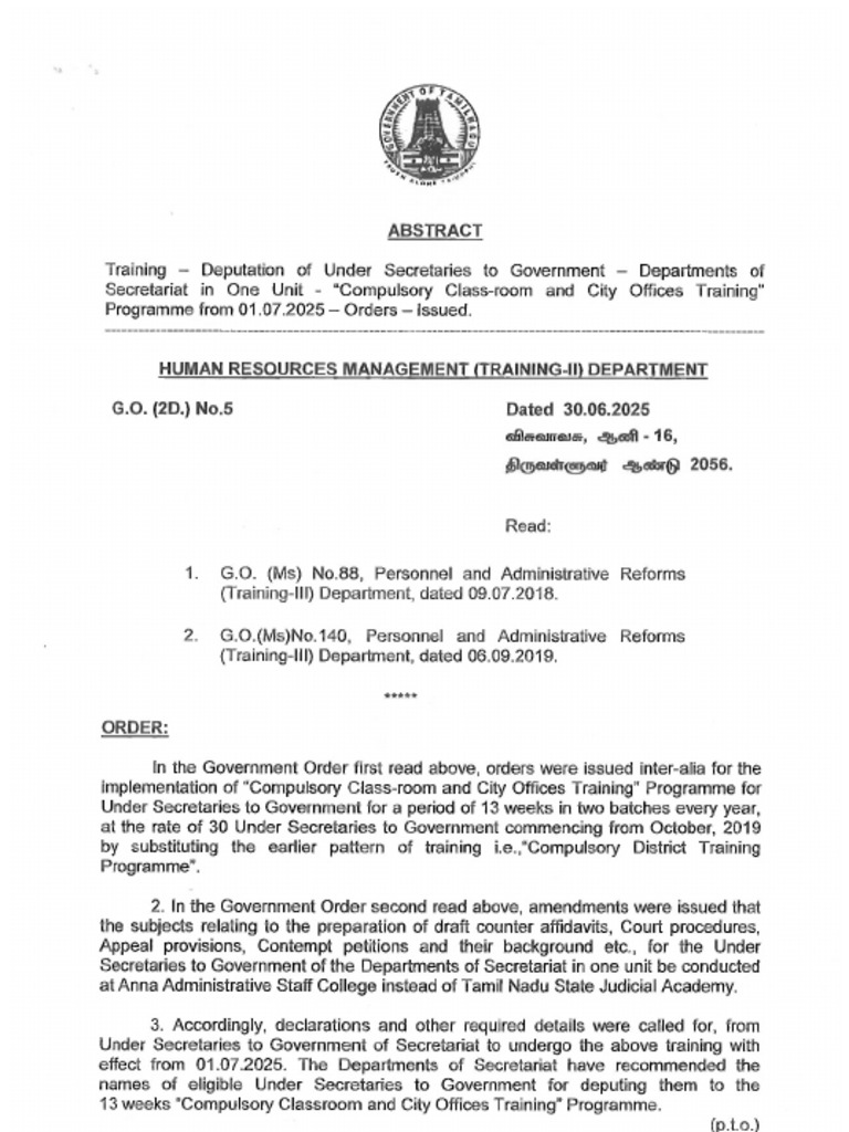 G.O.2D. No.5, HRM (TRG II) Dept, DT 30.06.2025 | PDF