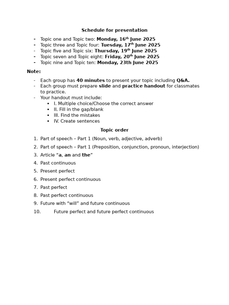 Schedule For Presentation | PDF