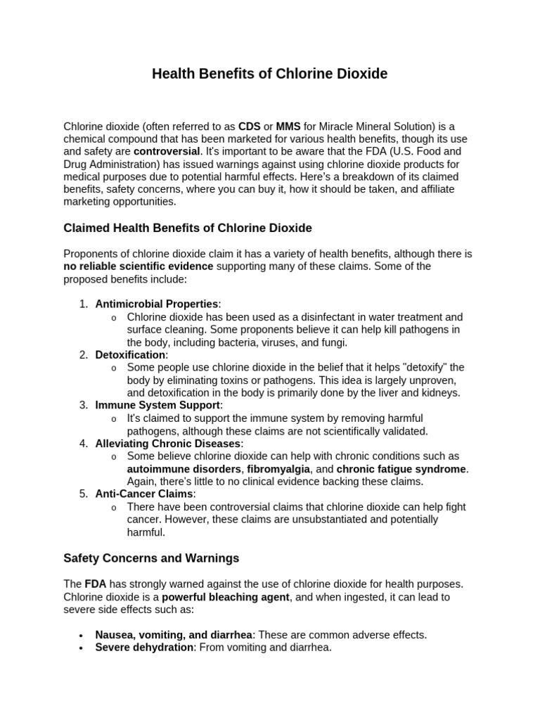 Health Benefits of Chlorine Dioxide | PDF | Medical Specialties | Medicine