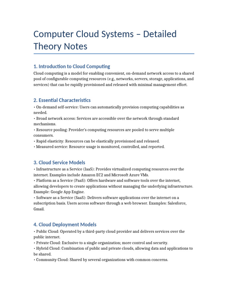 Cloud Detailed Theory Notes | PDF | Cloud Computing | Software As A Service