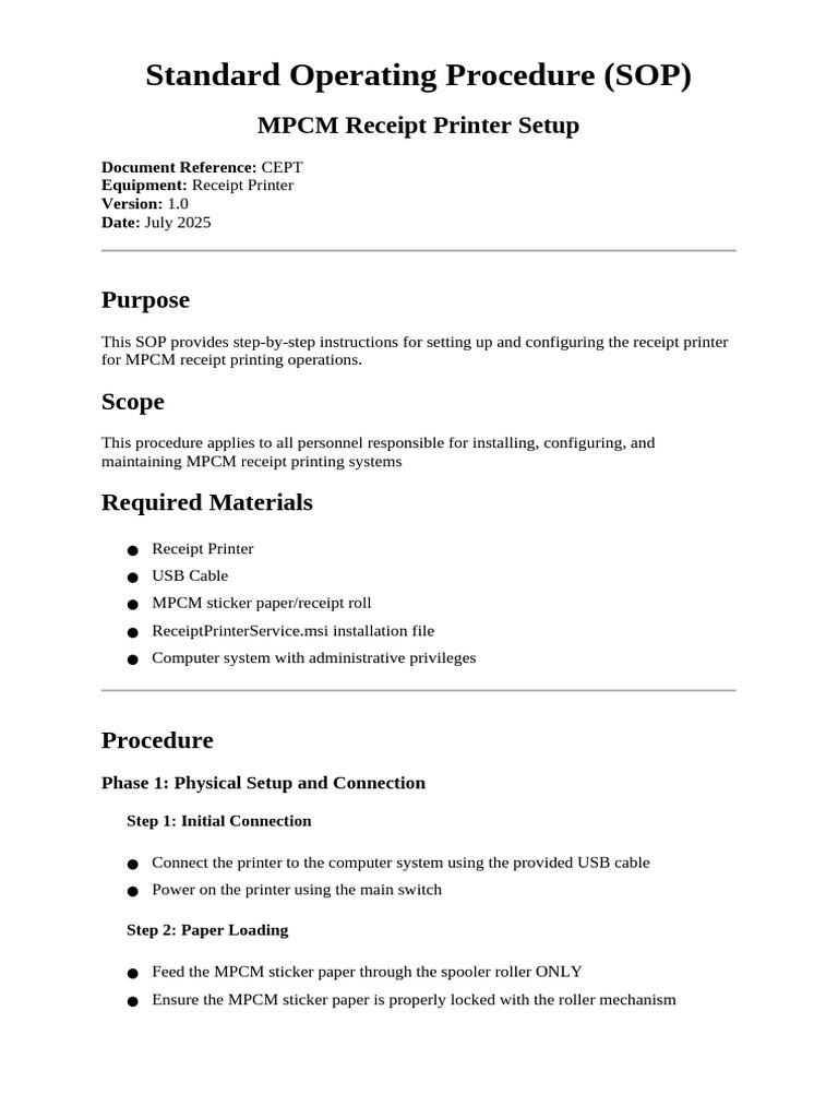 SOP For Receipt Printing | PDF | Printer (Computing) | Computer ...