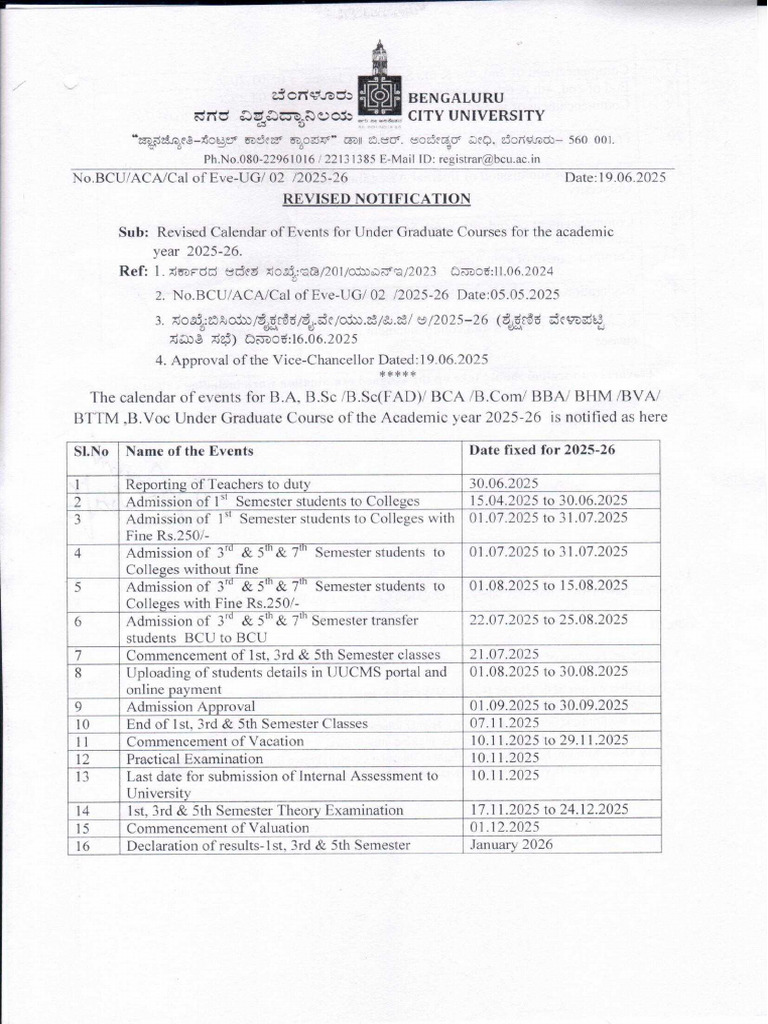 Revised Calendar of Events UG For AY 2025-26-250620 - 114111 | PDF