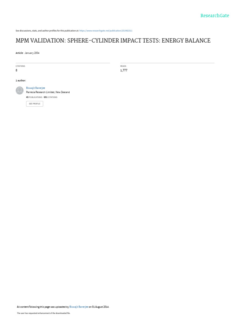 MPM Validation: Sphere-Cylinder Impact | PDF | Stress (Mechanics ...