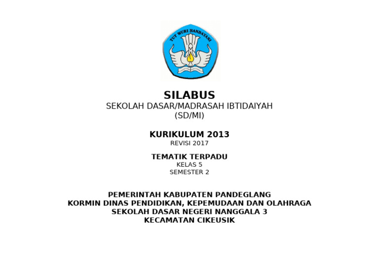 Cover Silabus Kelas 5 SD/MI 2017 | PDF