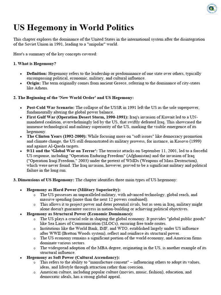 US Hegemony in a Unipolar World | PDF | Hegemony | The United States