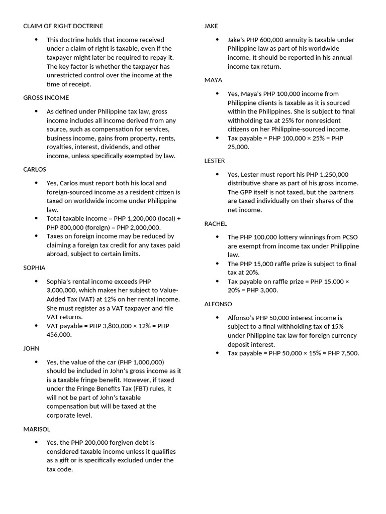 Claim of Right Doctrine in Taxation | PDF | Employee Benefits | Taxes