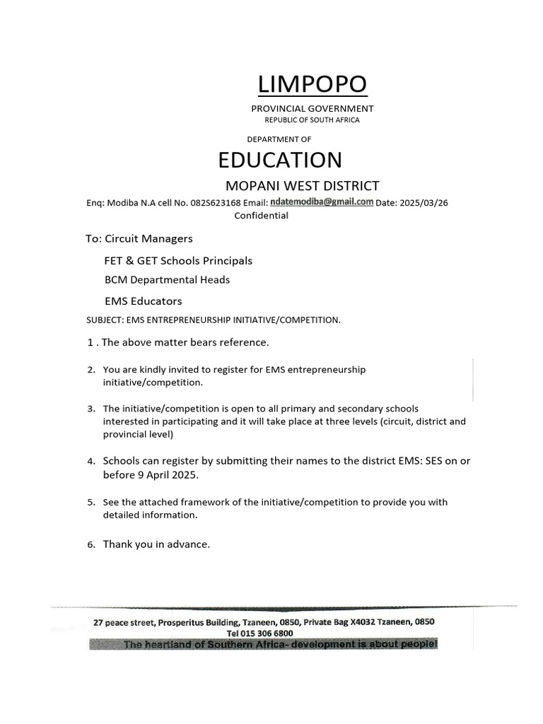 Tzaneen EMS Entrepreneurship Competition 2025 | PDF | Marketing | Swot ...