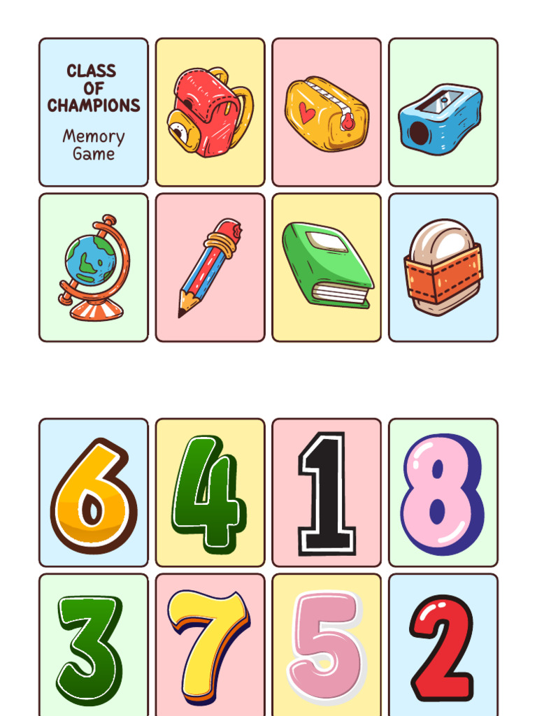 Colorful School Objects Memory Game Flashcards | PDF