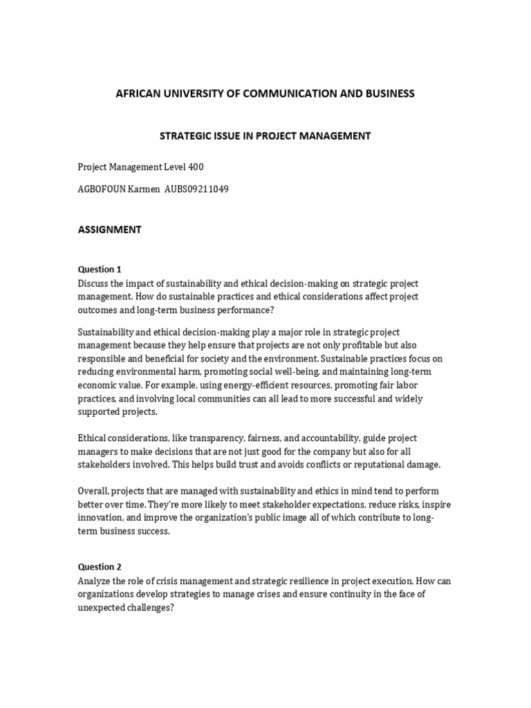 Copie de Strategic Issue Assignment Sustainability Ethics | PDF ...