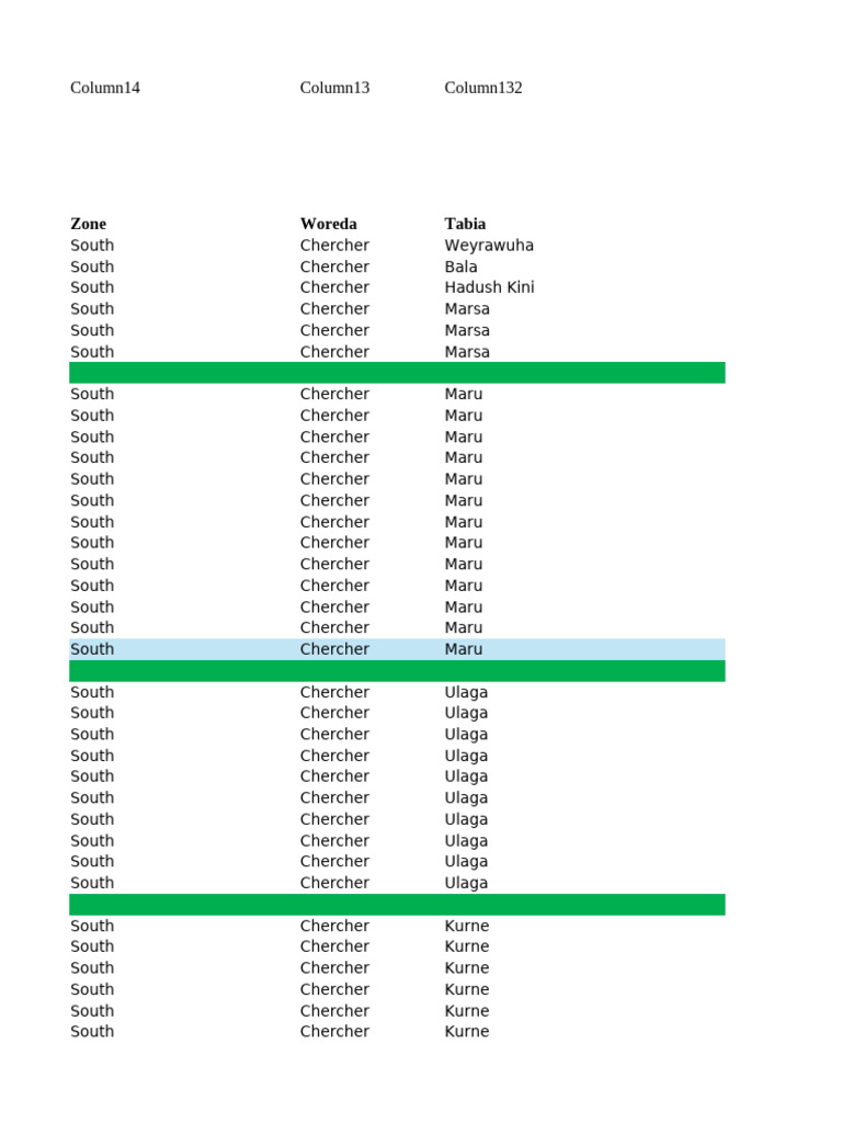 Template For Data Collection Monitoring Woreda Chercher..Last | PDF