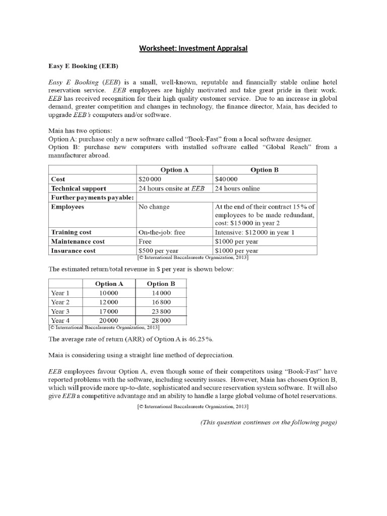 Worksheet 2 Investment Appraisal | PDF