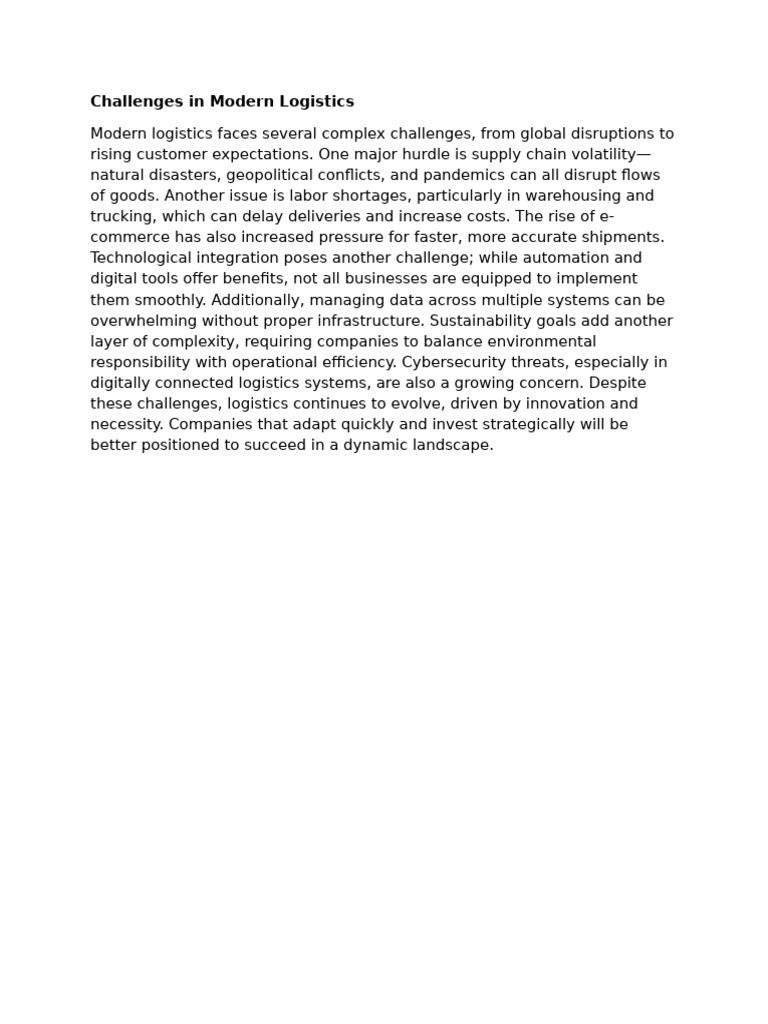 Challenges in Modern Logistics | PDF