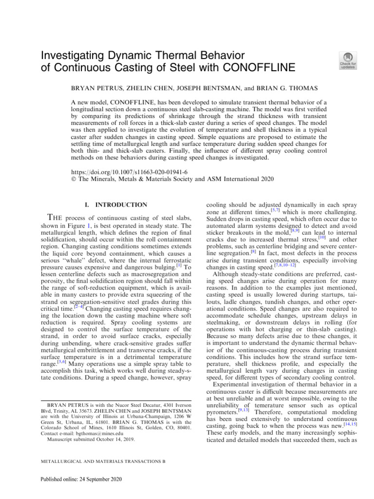 Investigating Dynamic Thermal Behavior of Continuous Casting of Steel with CONOFFLINE | PDF ...