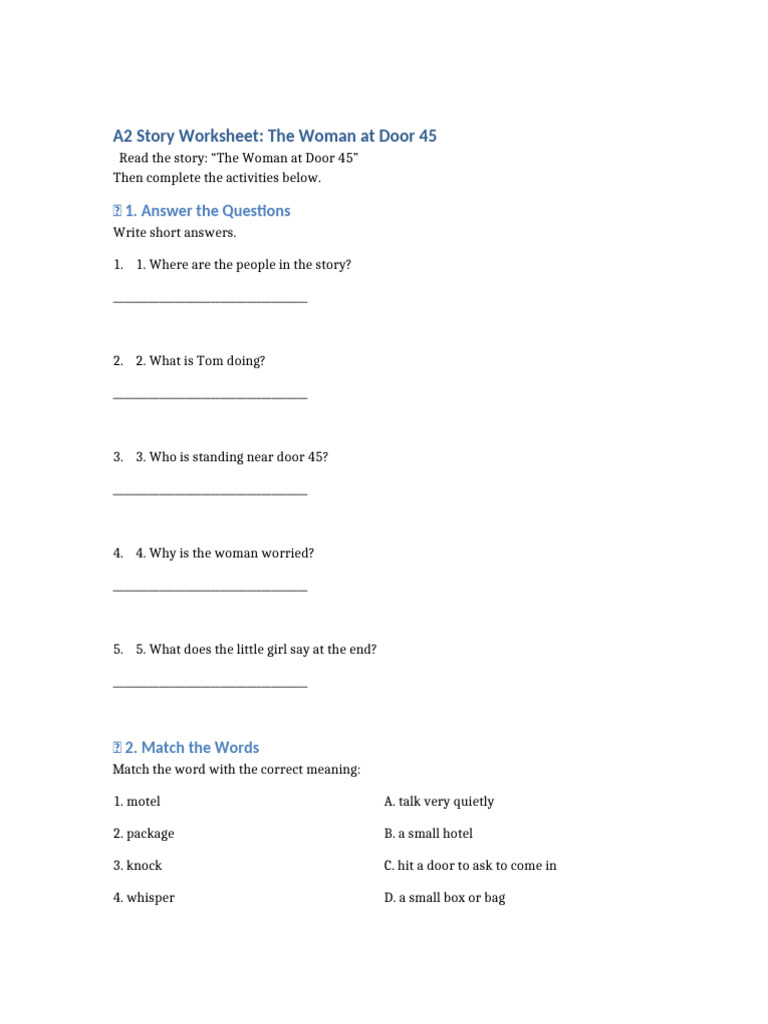 A2 Story Worksheet: Mystery Activities | PDF