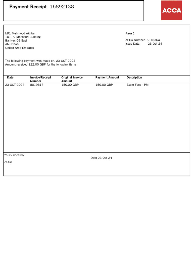 ACCA Payment | PDF