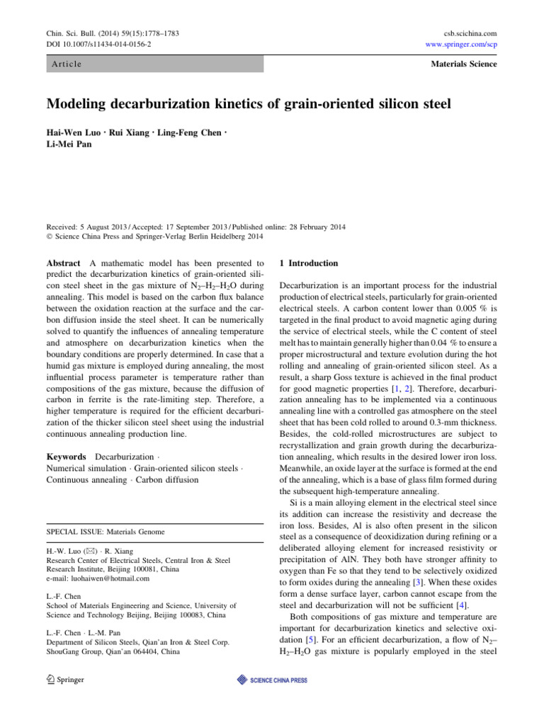 Modeling Decarburization Kinetics of Grain-Oriented Silicon Steel | PDF ...