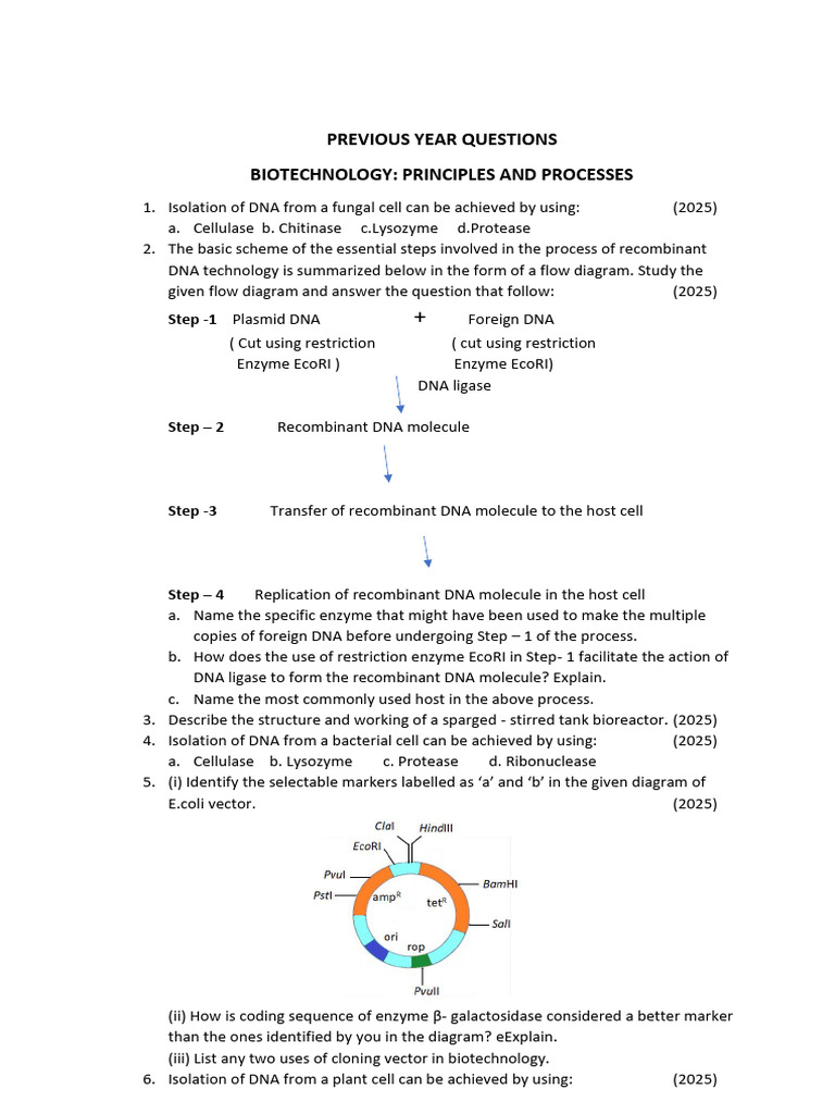 Previous Year Questions on Biotechnology | PDF | Molecular Cloning ...