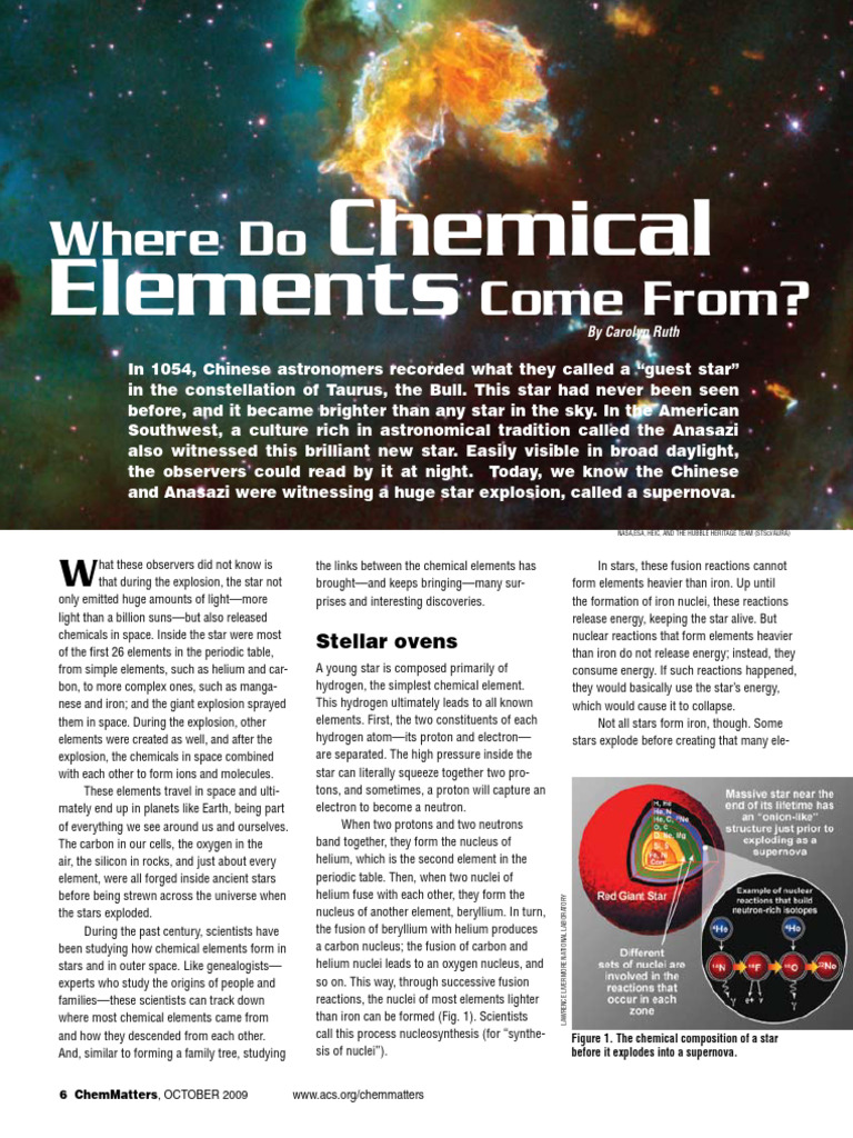 Chemmatters Oct2009 Origin Chem Elem | PDF | Stars | Neutron