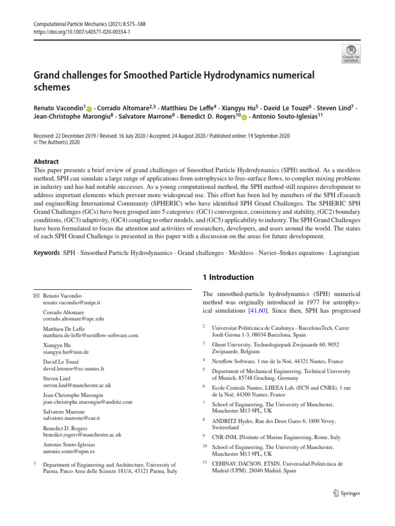 Grand Challenges For Smoothed-Particle Hydrodynamics Numerical Schemes | PDF | Finite Element ...