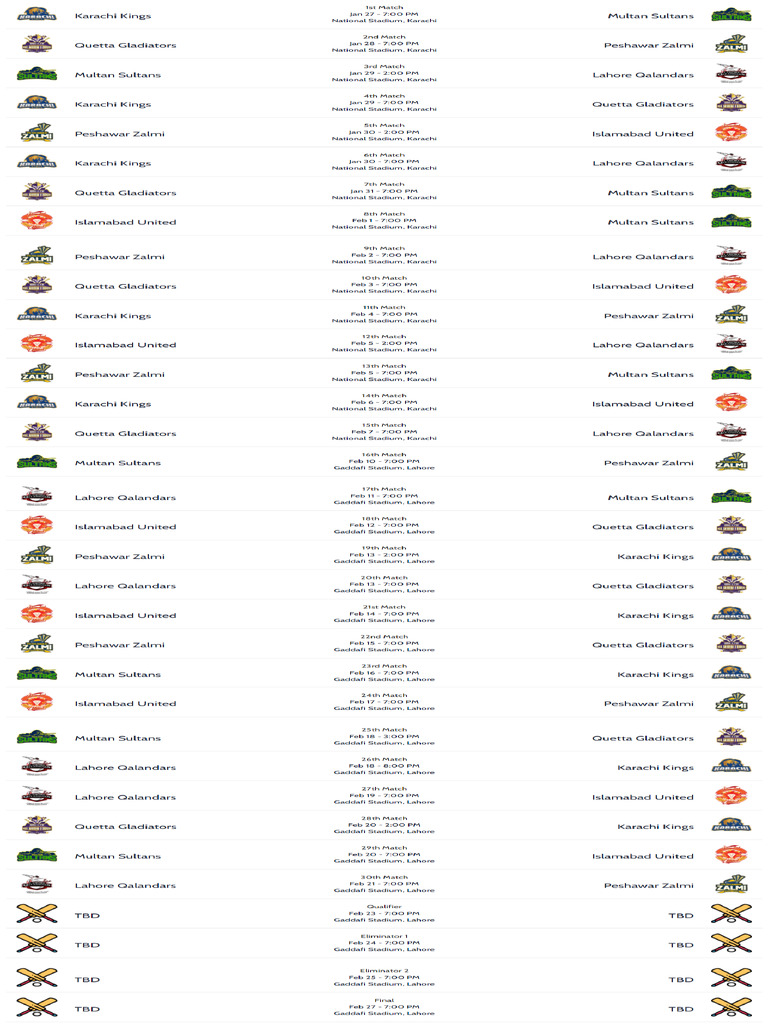 PSL 2022 Schedule Download in PDF | PDF