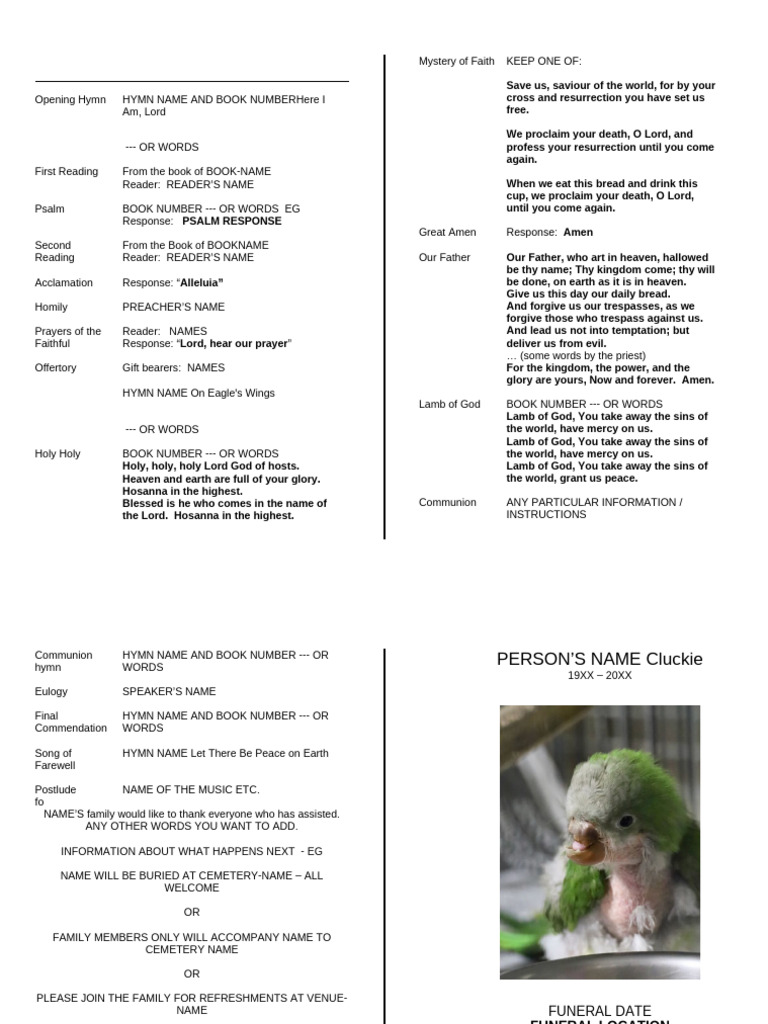 Catholic Funeral Mass Booklet Template | PDF | Lord's Prayer | Catholic ...