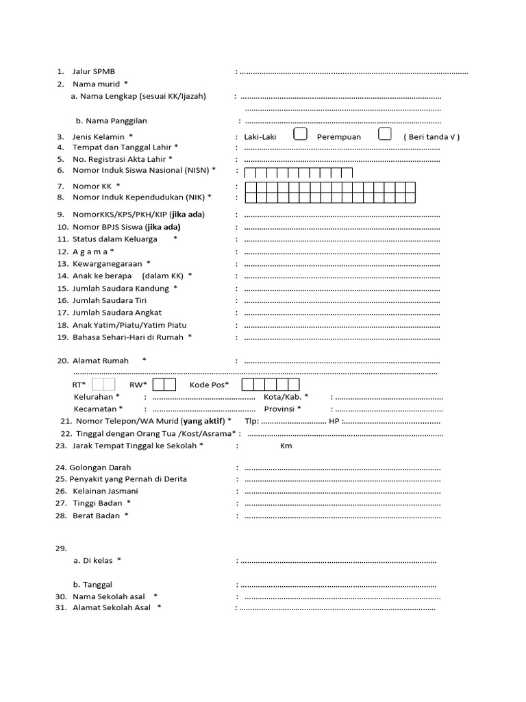 Biodata Murid Baru Kelas X SMA 2025 | PDF