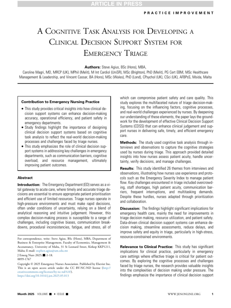 A Cognitive Task Analysis For Developing | PDF | Decision Making | Emergency Department