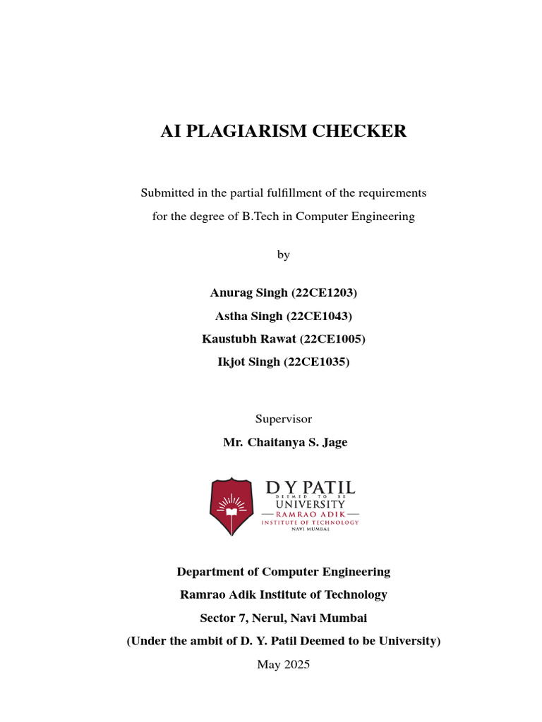 AI Plagiarism Checker Project Report | PDF | Model–View–Controller ...