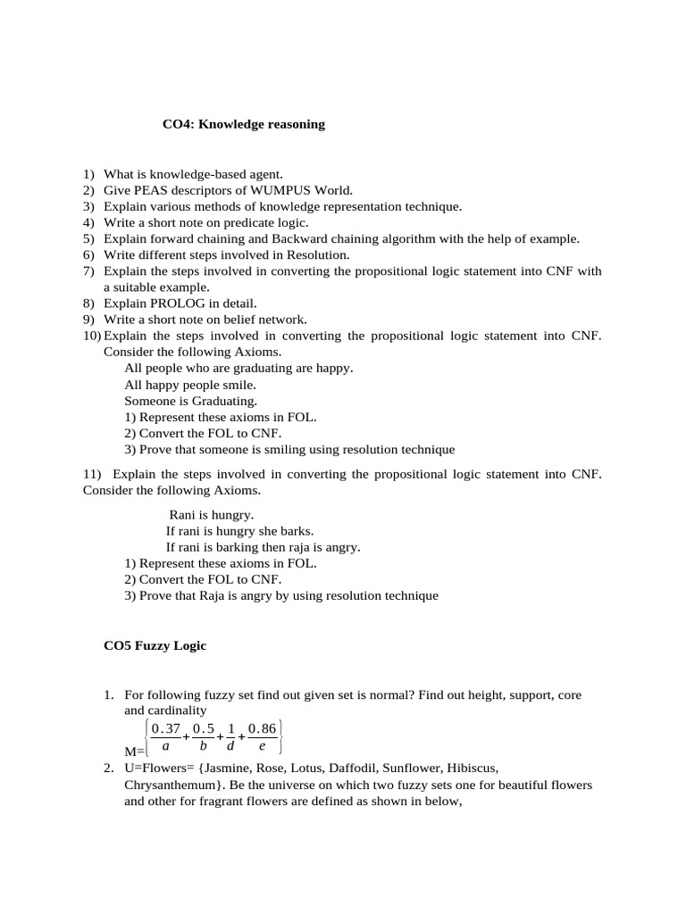 Artificial Intelligence - IA2 - Question Bank | PDF | Mathematical ...