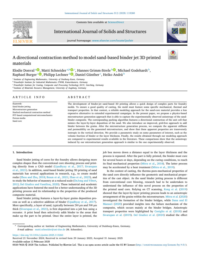 A Directional Contraction Method To Model Sand-Based Binder Jet 3D ...