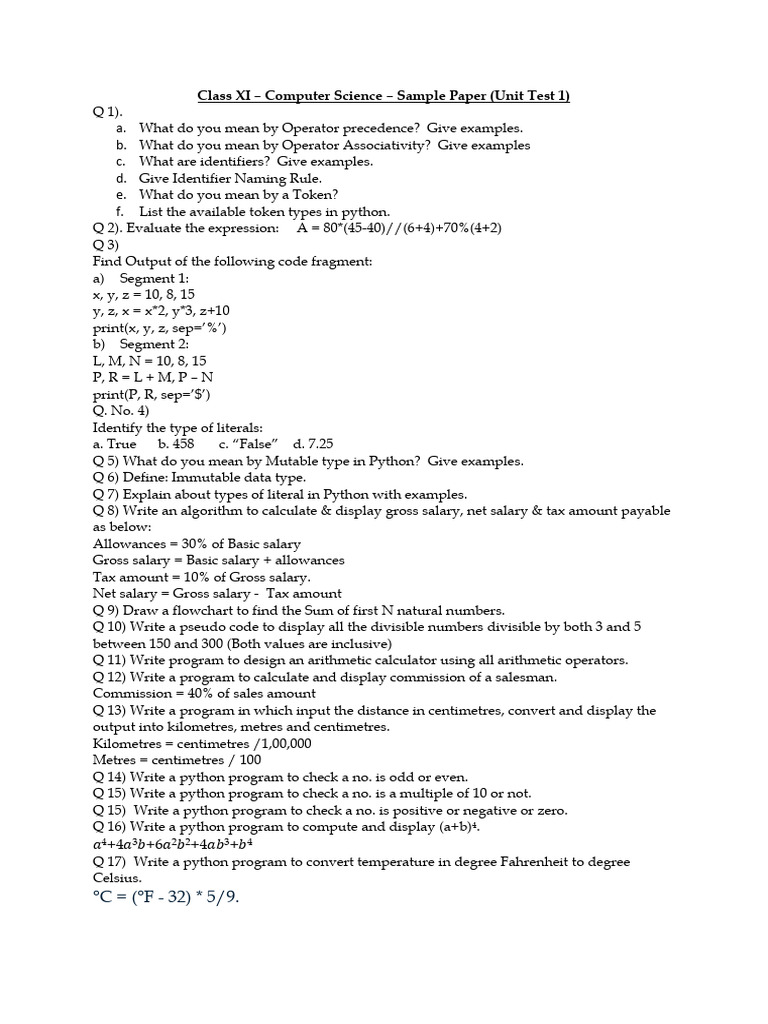 SamplePaper XI CS | PDF