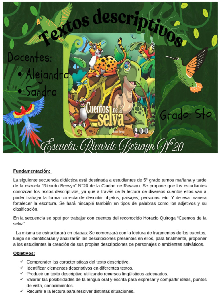 Secuencia Didáctica: Textos Descriptivos 5° Grado | PDF | Adjetivo ...
