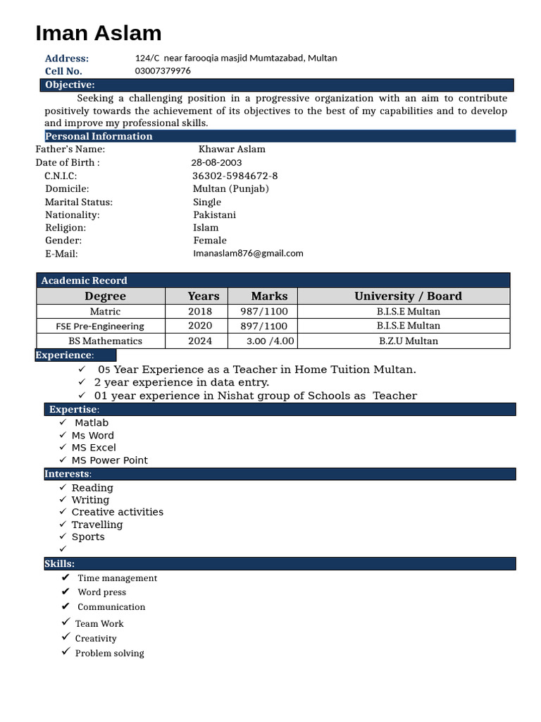 Iman Aslam CV | PDF