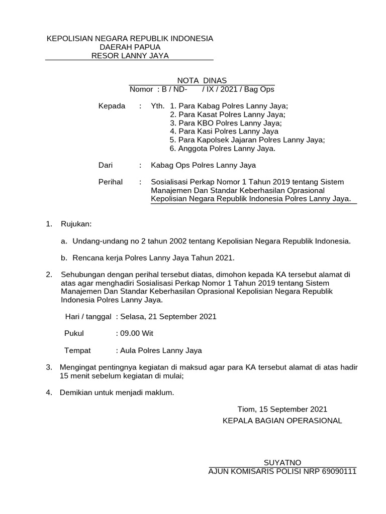 Nota Dinas Bulanan Agustus Undangan Anev | PDF