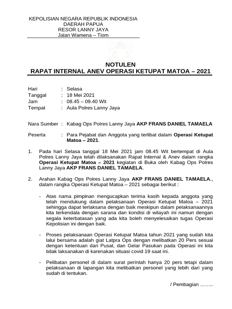 Notulen Rapat Anev | PDF