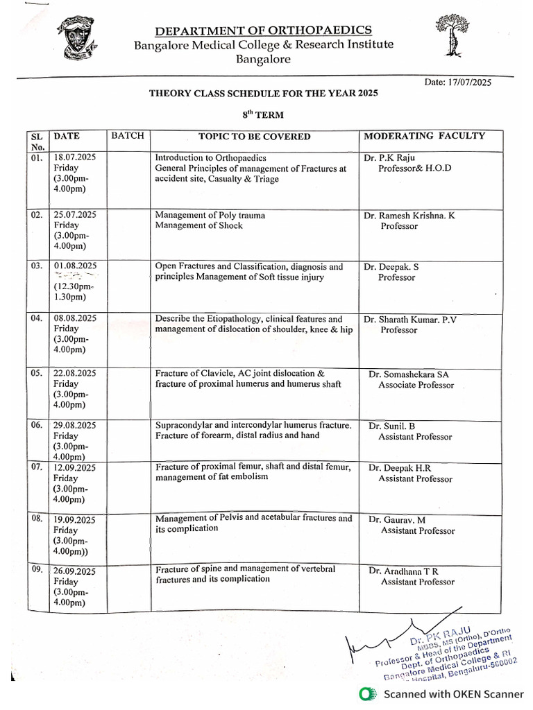 UG Theory Classes Schedule | PDF