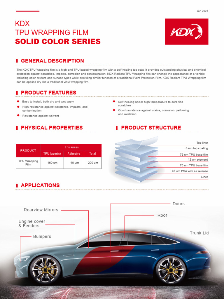 TDS of KDX Radiant TPU Wrap Film - 01 Solid Color | PDF | Paint ...