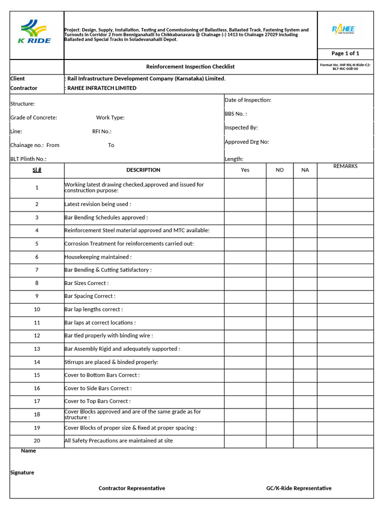 Reinforcement Inspection Checklist Guide | PDF | Structural Engineering ...