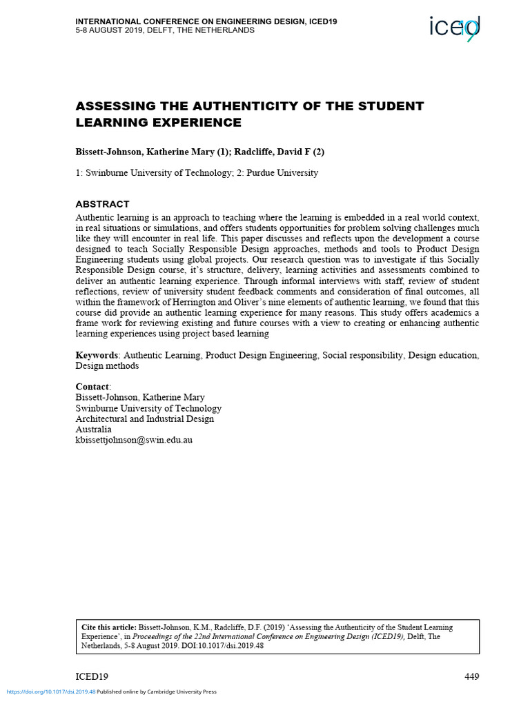 Assessing The Authenticity of The Student Learning Experience | PDF ...