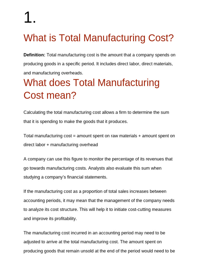 Total Manufacturing Cost Explained | PDF | Cost | Labour Economics