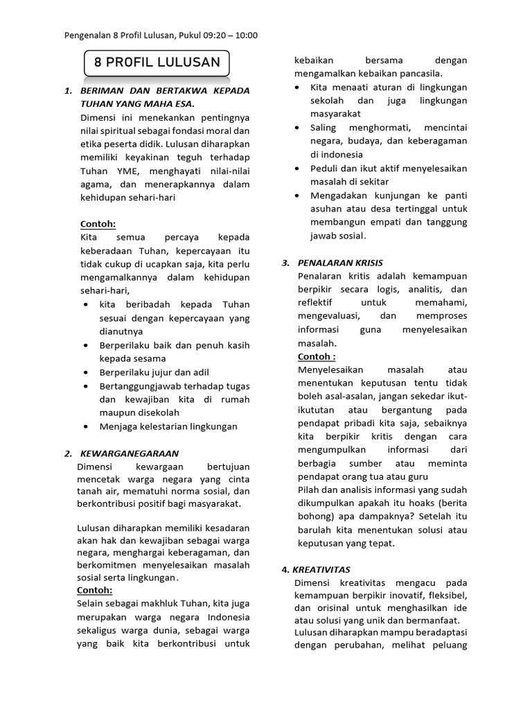 8 Profil Lulusan Berkualitas dan Mandiri | PDF