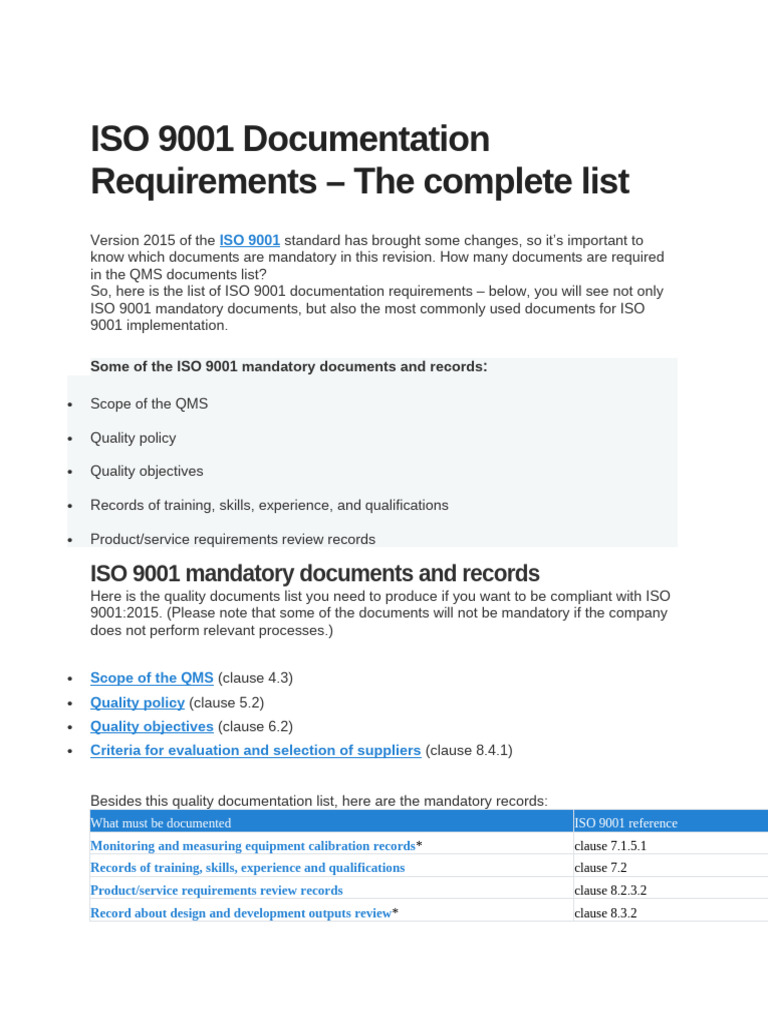 ISO 9001 Documentation Requirements | PDF | Quality Management System ...