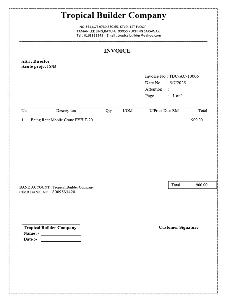 Invoice for Acute Project S/B | PDF