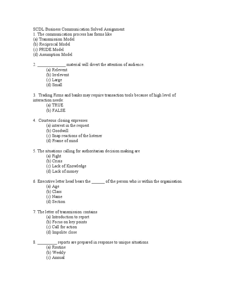 SCDL Business Communication Solved Assignment | PDF | Causality ...