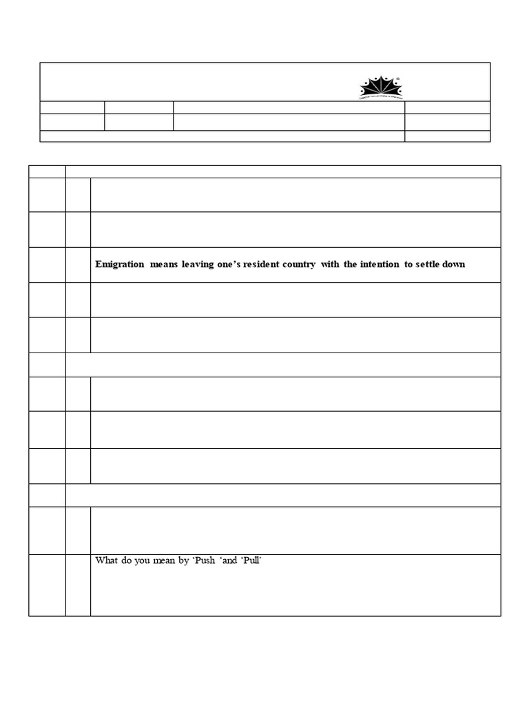 Geography Worksheet Answer Key: Migration | PDF | Human Migration ...
